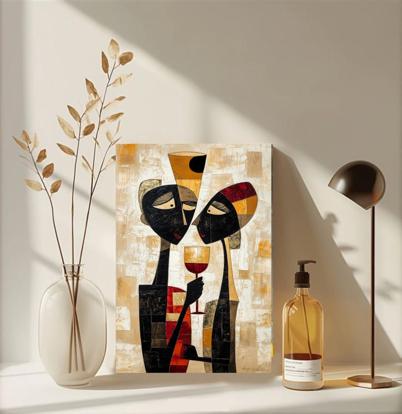 Cubist Couple Wine Art Print: Romantic African Decor (digital Download ...