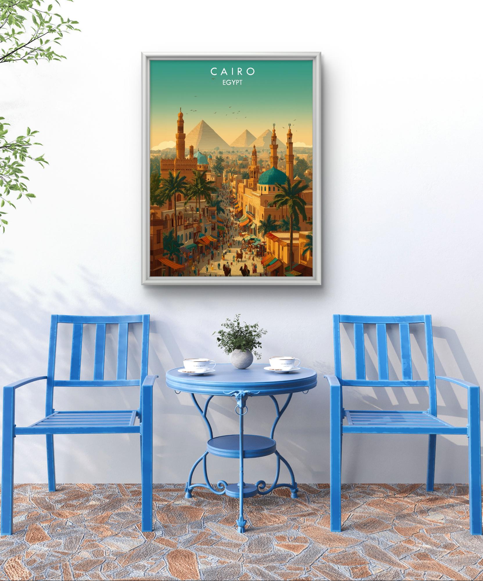 Cairo Egypt Travel Poster: Pyramids, Mosques, Bazaar (digital Download ...