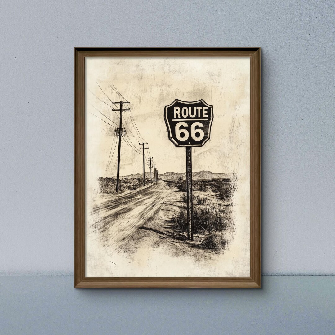 Vintage Route 66 Highway Road Sign Wall Art Print | Desert Mother Road ...