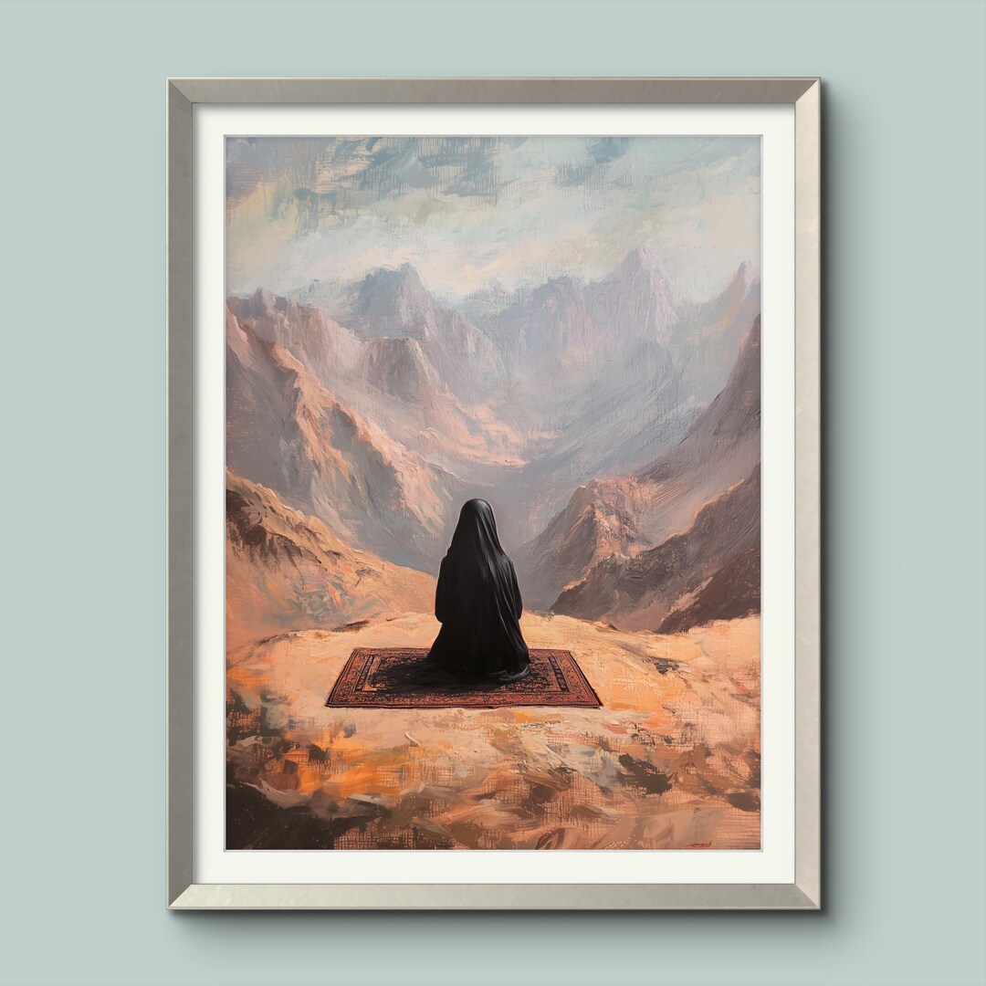 Islamic Woman Praying in Mountains Art Print: Muslim Home Decor ...
