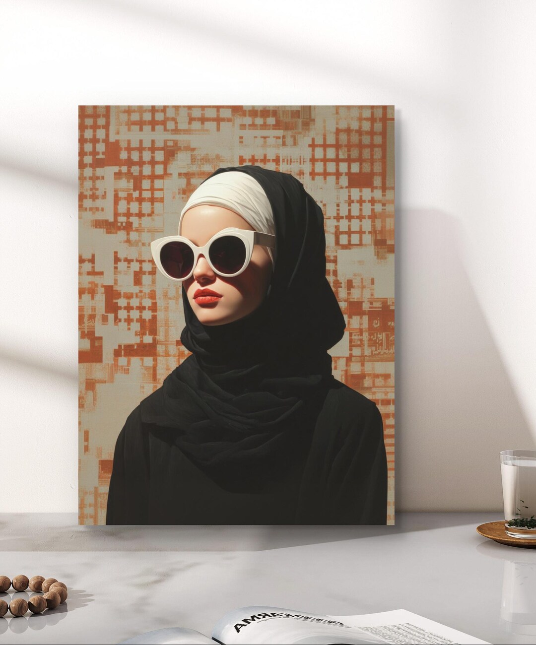 Retro Hijabi Portrait Print: Modern Arab Woman in Sunglasses (digital ...