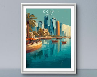 Doha Skyline Art Print – Modern Cityscape With Sunset Reflection, Qatar ...