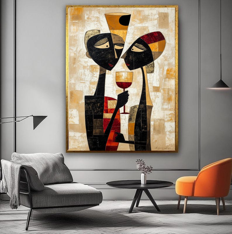 Cubist Couple Wine Art Print: Romantic African Decor (digital Download ...