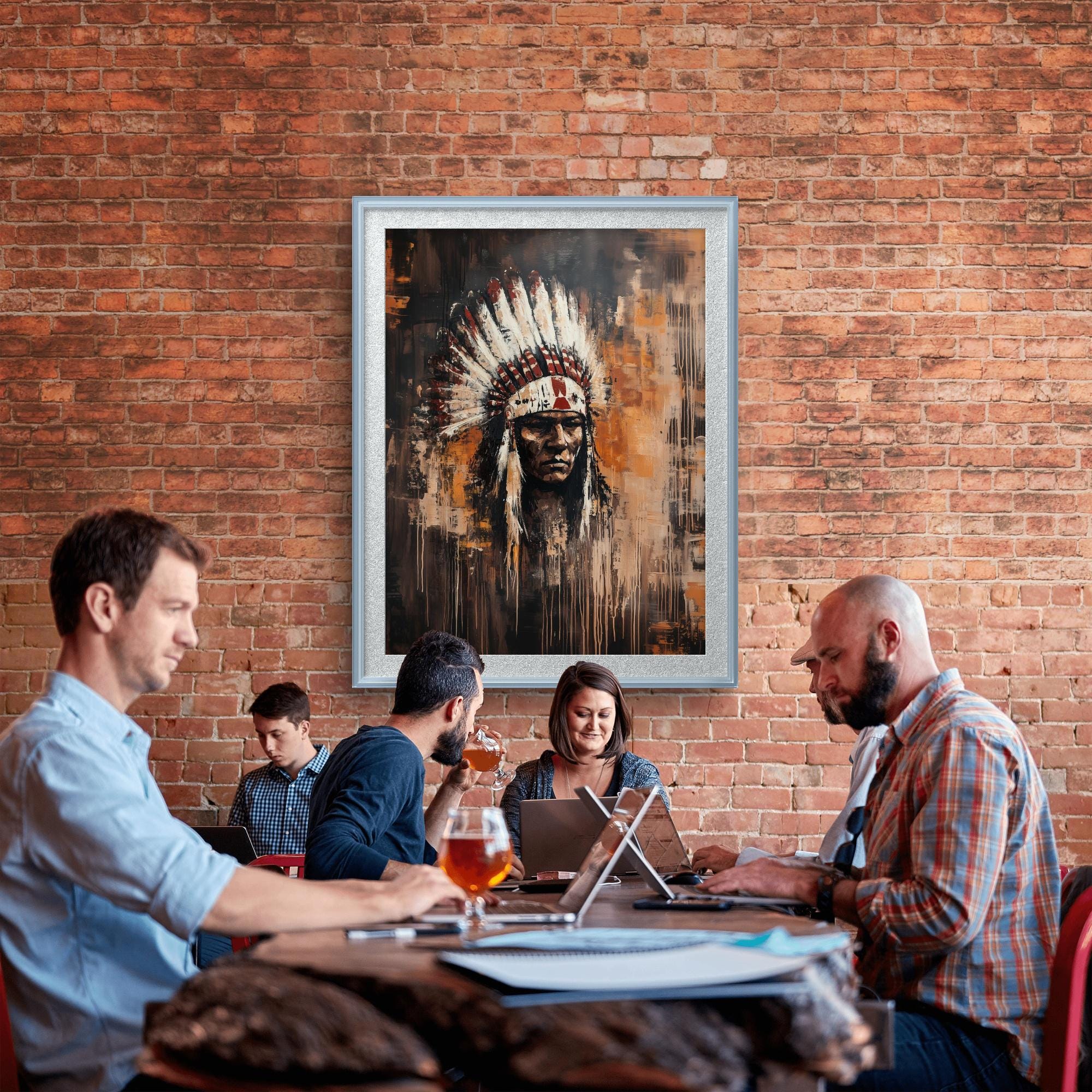 Native American Warrior Wall Art – Dramatic Tribal Chief Portrait With ...