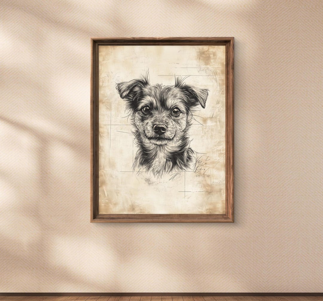 Vintage Dog Portrait Sketch – Rustic Puppy Wall Art Print, Hand-drawn ...