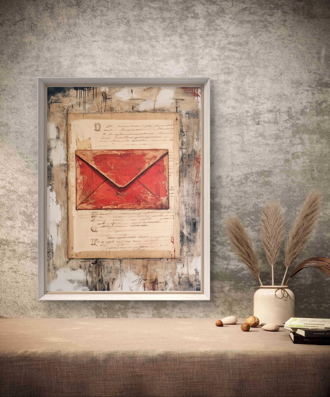 Vintage Red Envelope Letter Art Print: Handwritten Script (digital ...