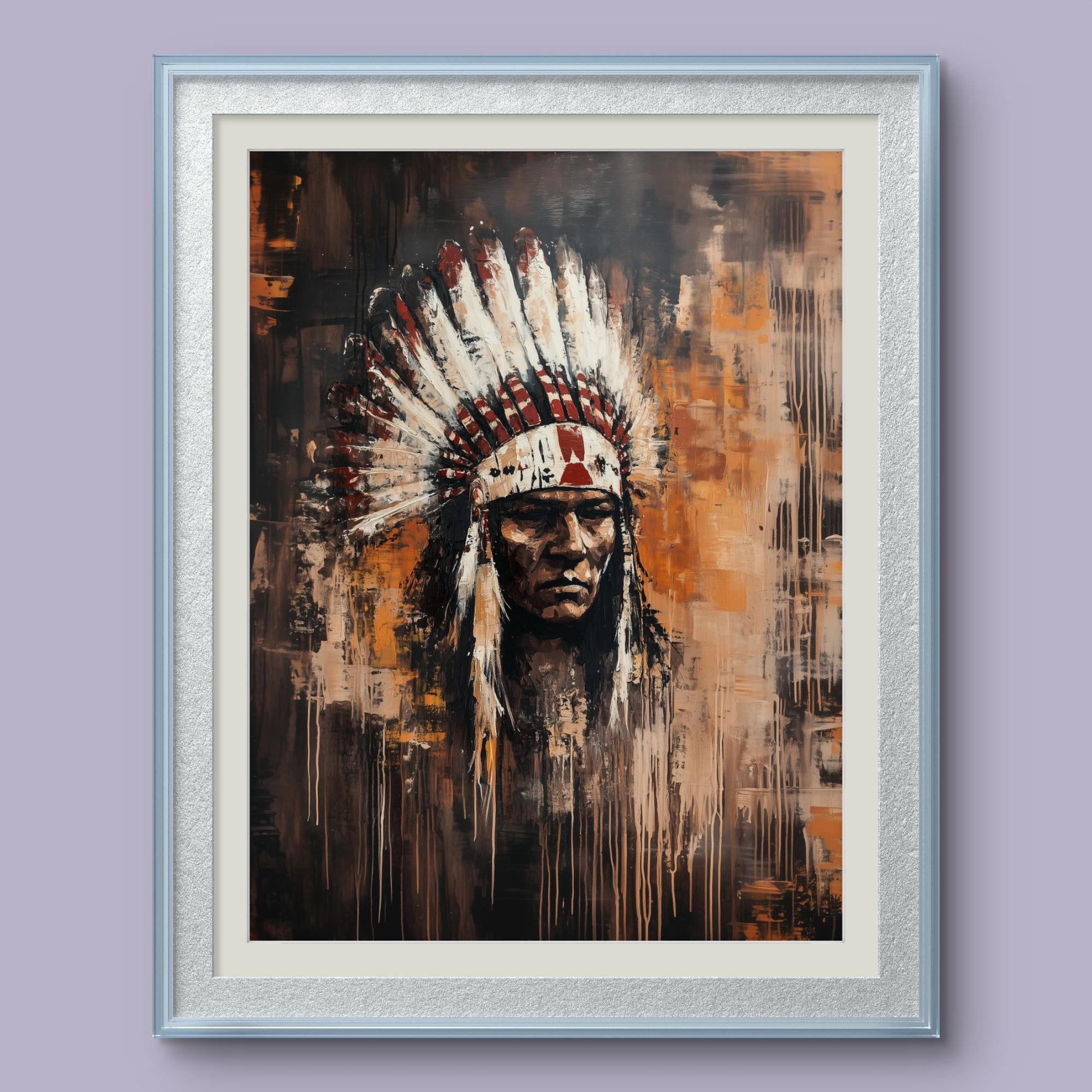 Native American Warrior Wall Art – Dramatic Tribal Chief Portrait With ...
