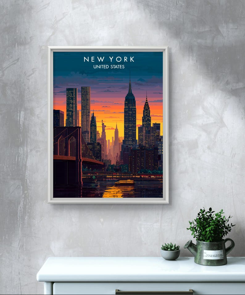NYC Skyline Art Print: Modern New York City Travel Poster (digital ...