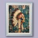 Native American Chief Portrait Art: Tribal Headdress, Teal Abstract ...