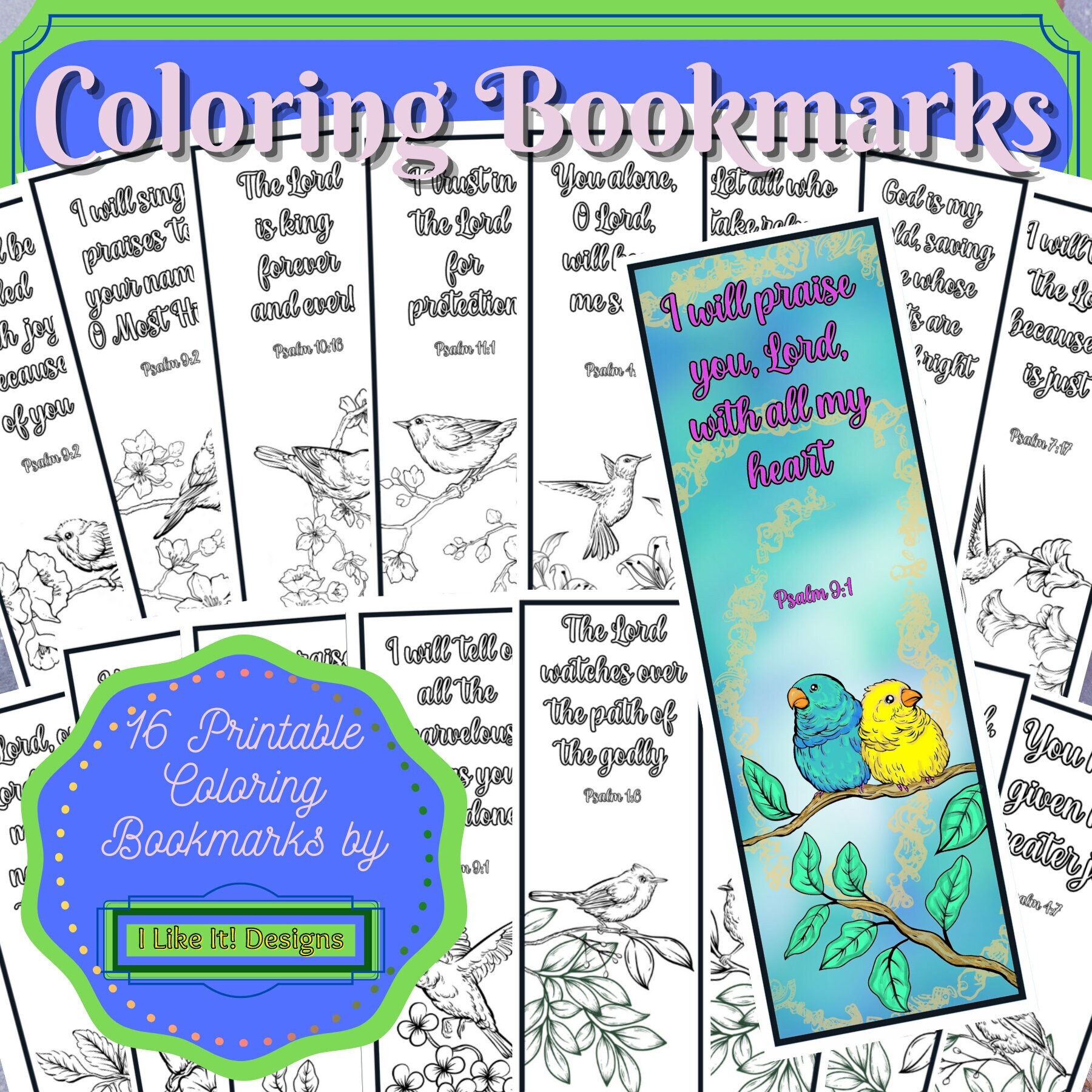 16 Printable Coloring Bookmarks With Birds & Branches,bible Scripture ...