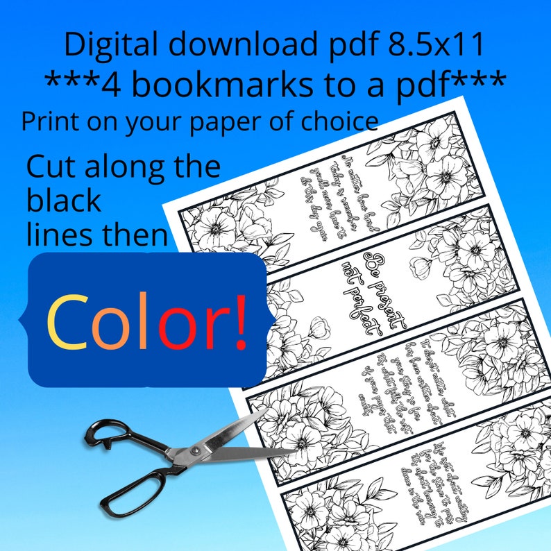 4 Printable Coloring Bookmarks With Inspirational Quotes With Flowers ...