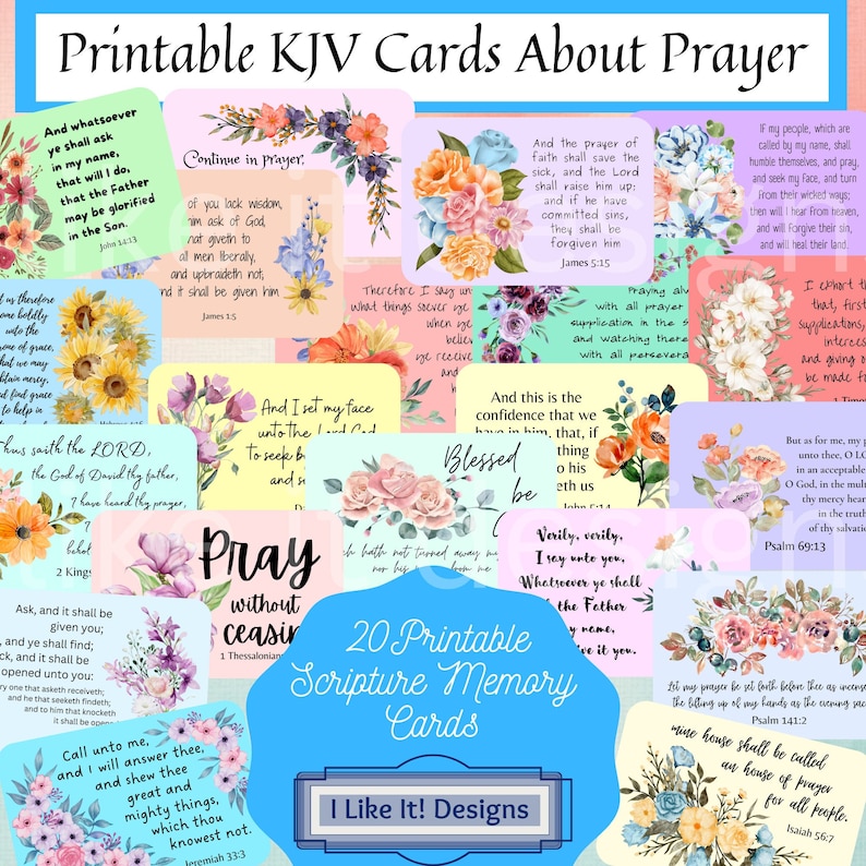 20 KJV Prayer Bible Verse Printable Cards,printable Scripture Note ...