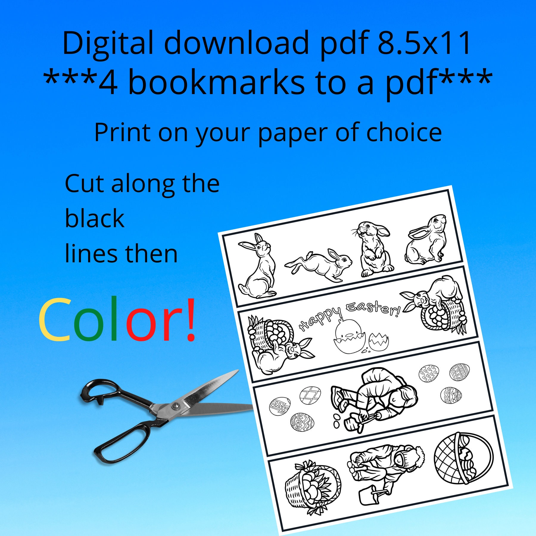 16 Printable Coloring Bookmarks for Easter,cute Bunnies Chicks Egghunt ...