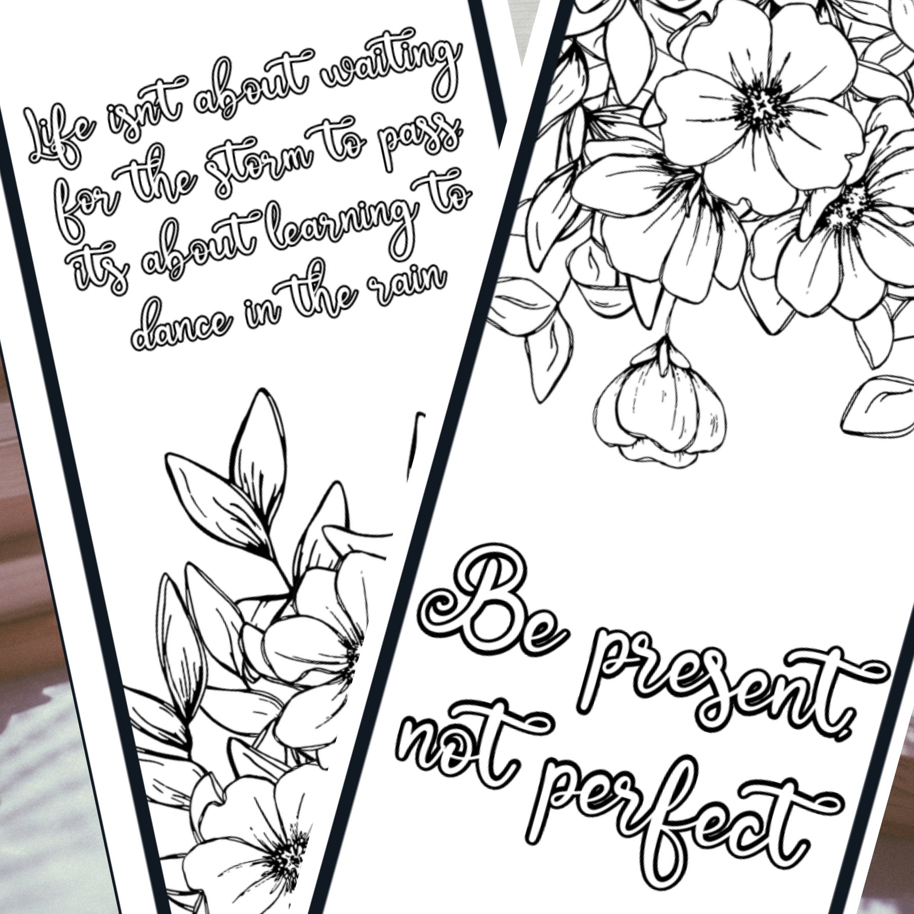 4 Printable Coloring Bookmarks With Inspirational Quotes With Flowers ...
