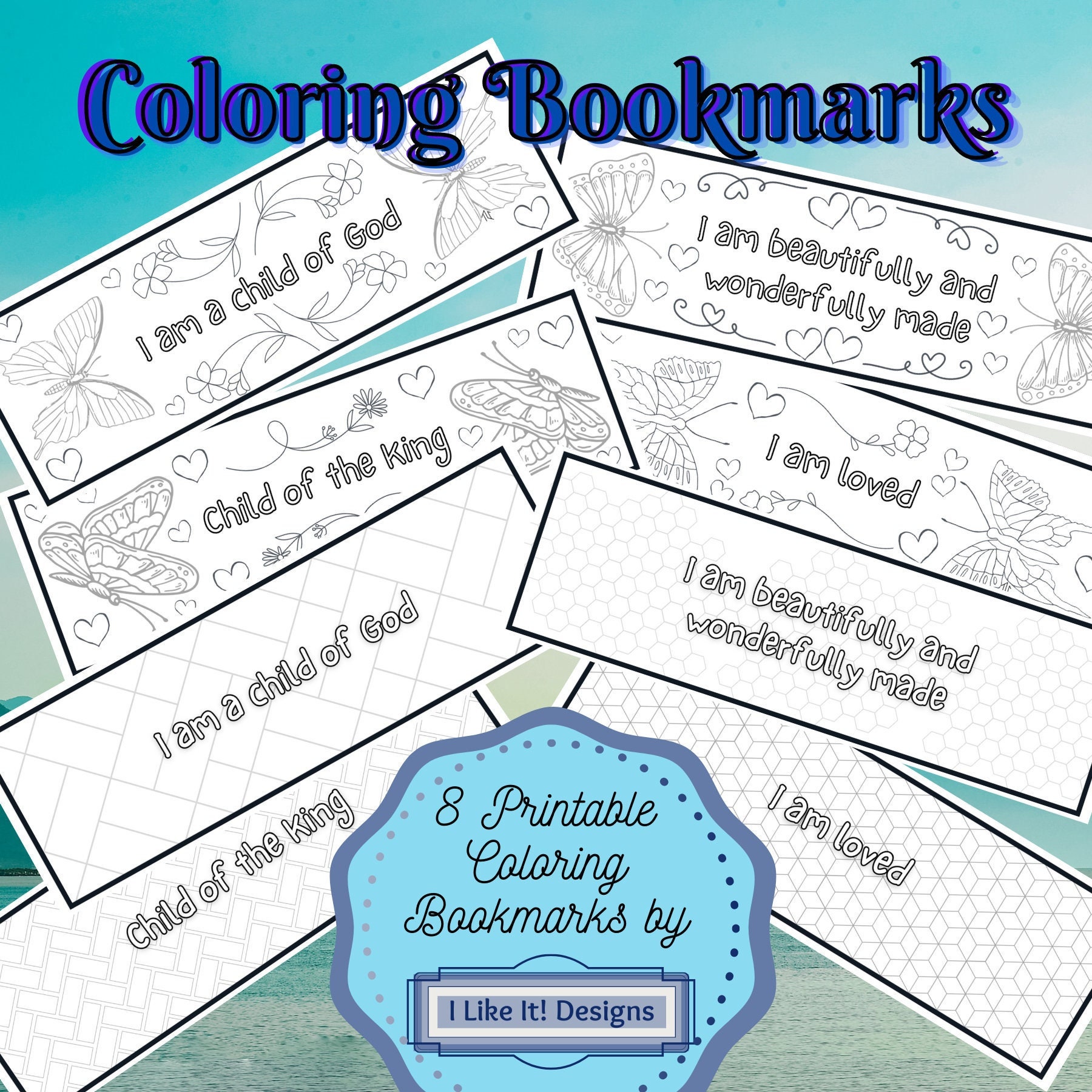 8 Printable Coloring Bookmarks With Butterflies or Geometric Patterns ...