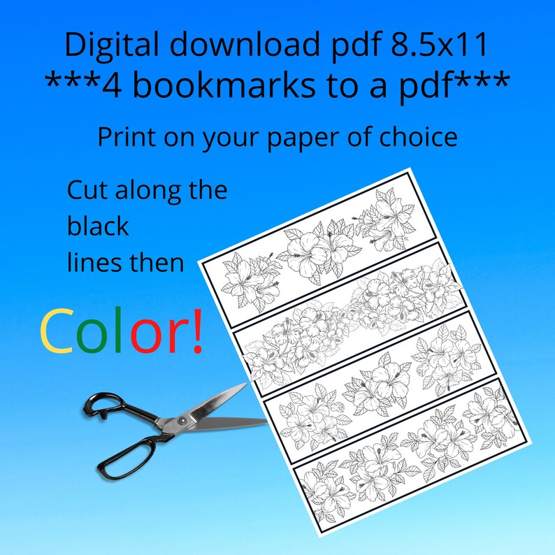 4 Printable Coloring Bookmarks With Hibiscus Flowers,fun DIY Craft ...