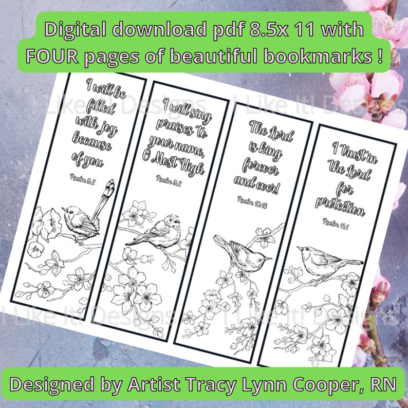 16 Printable Coloring Bookmarks With Birds & Branches,bible Scripture ...