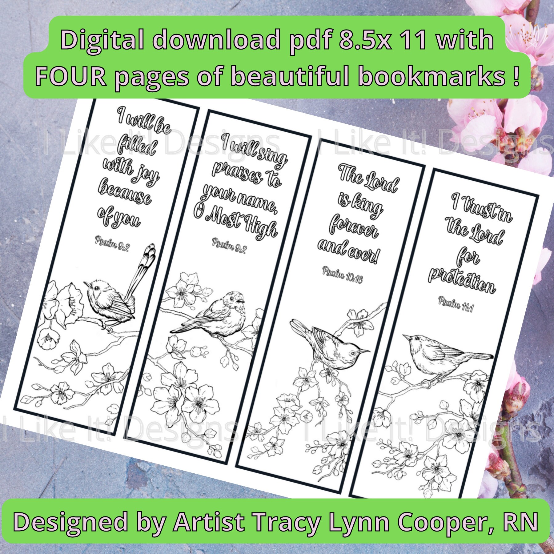 16 Printable Coloring Bookmarks With Birds & Branches,bible Scripture ...