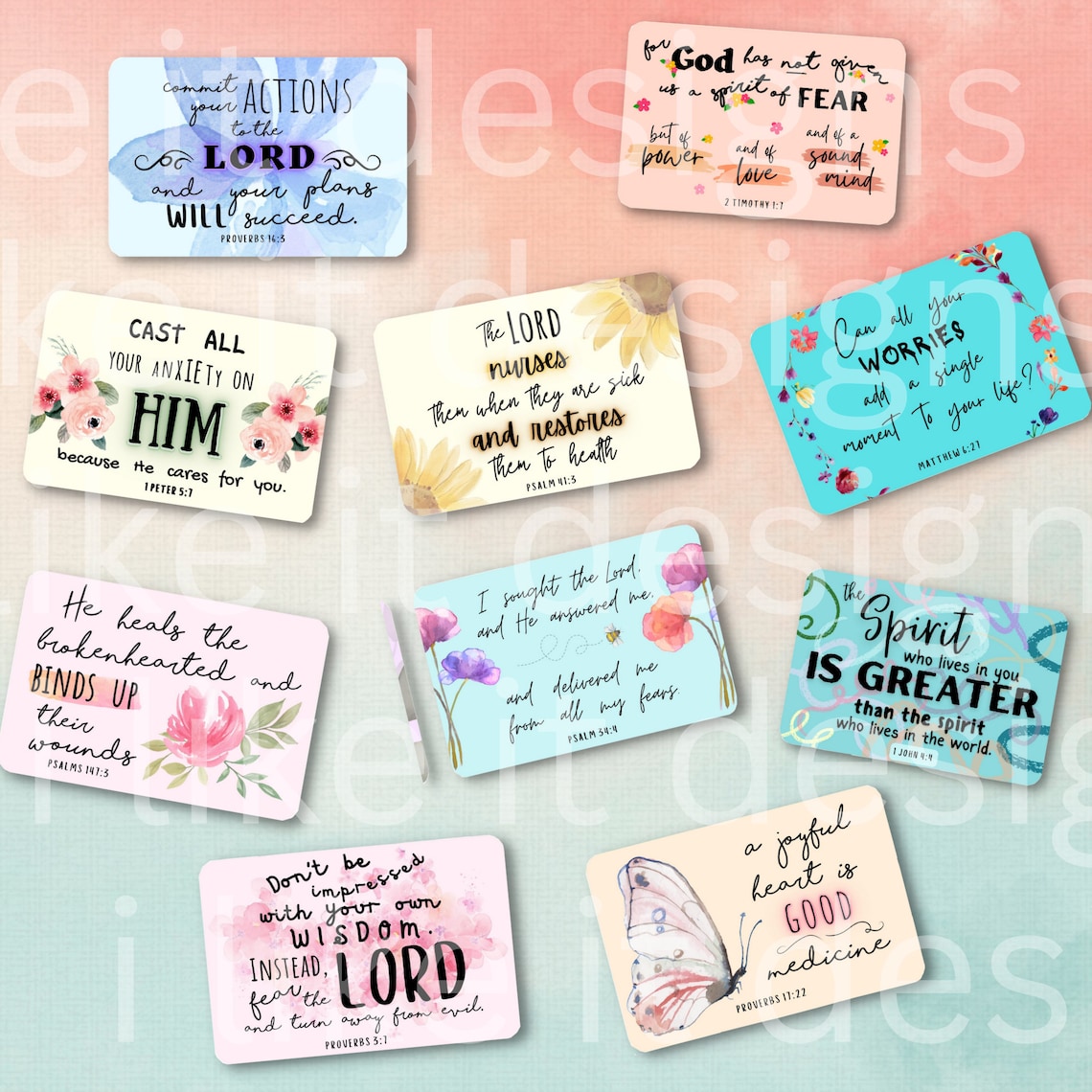 20 Encouraging Bible Verse Printable Cards Esv,printable Scripture Note ...