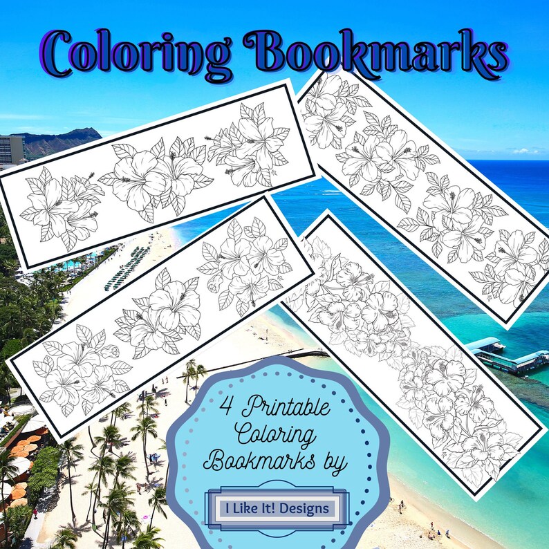 4 Printable Coloring Bookmarks With Hibiscus Flowers,fun DIY Craft ...