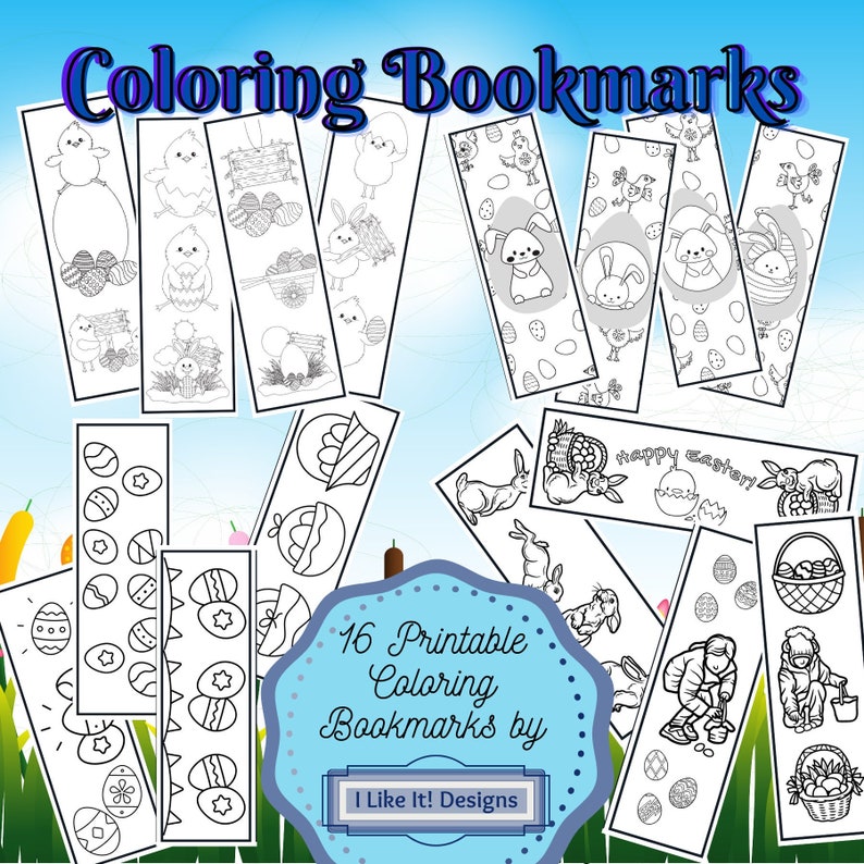16 Printable Coloring Bookmarks for Easter,cute Bunnies Chicks Egghunt ...