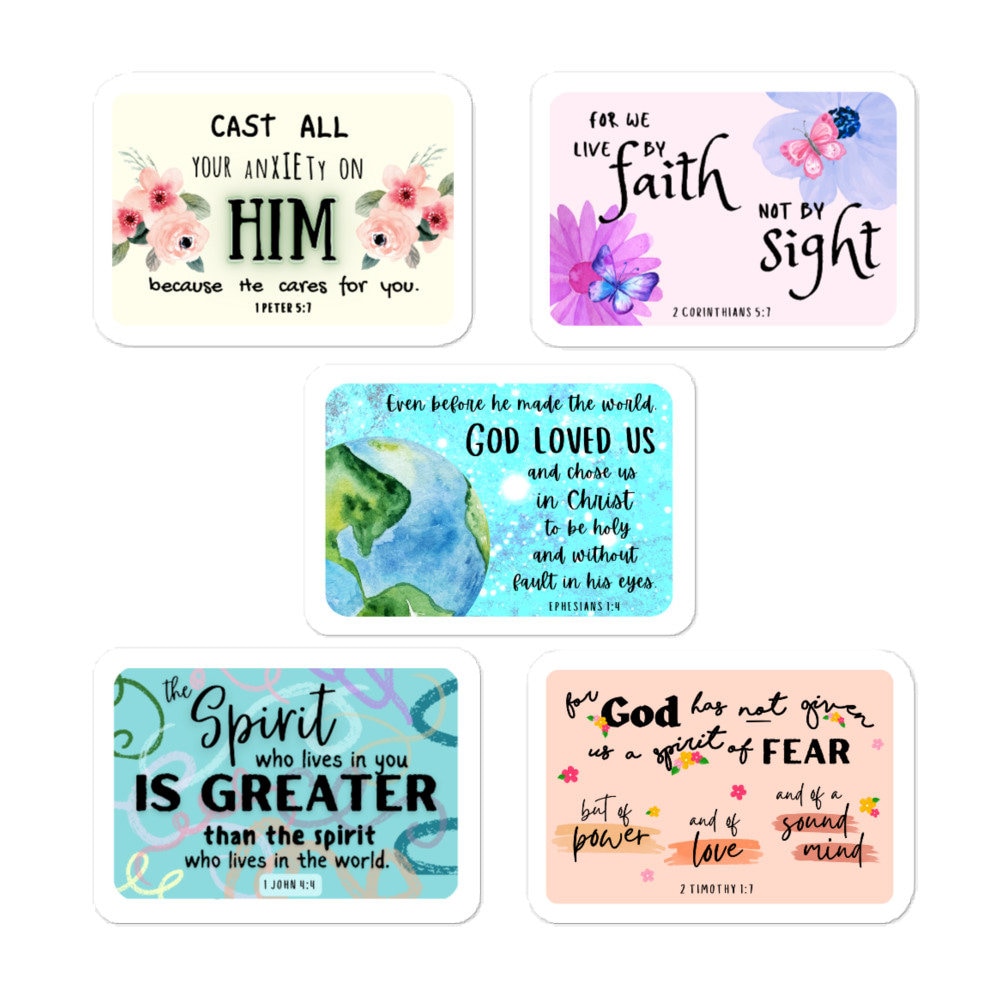 Encouraging Bible Verse Watercolor Vinyl Stickers 5 per Sheet,bible ...