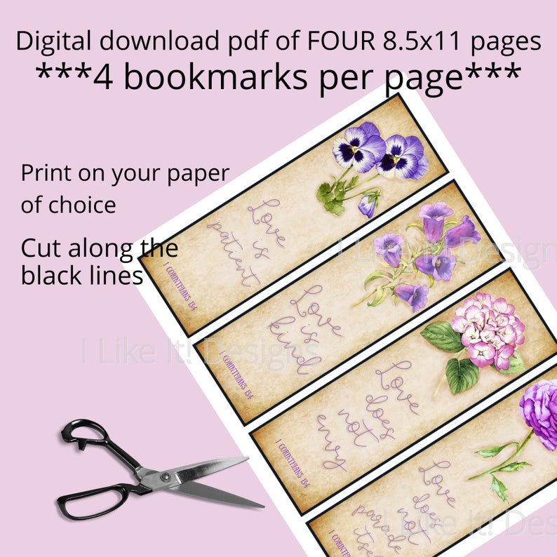 Printable Vintage Bible Scripture Bookmarks 1 Corinthians 13 Love,bible ...