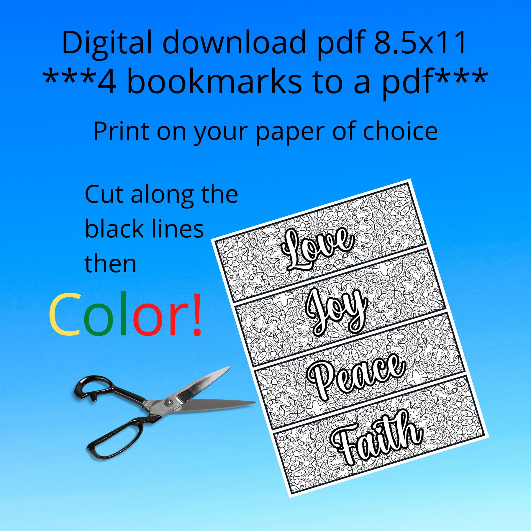 4 Printable Coloring Bookmarks With Mandala Pattern,love Joy Peace ...