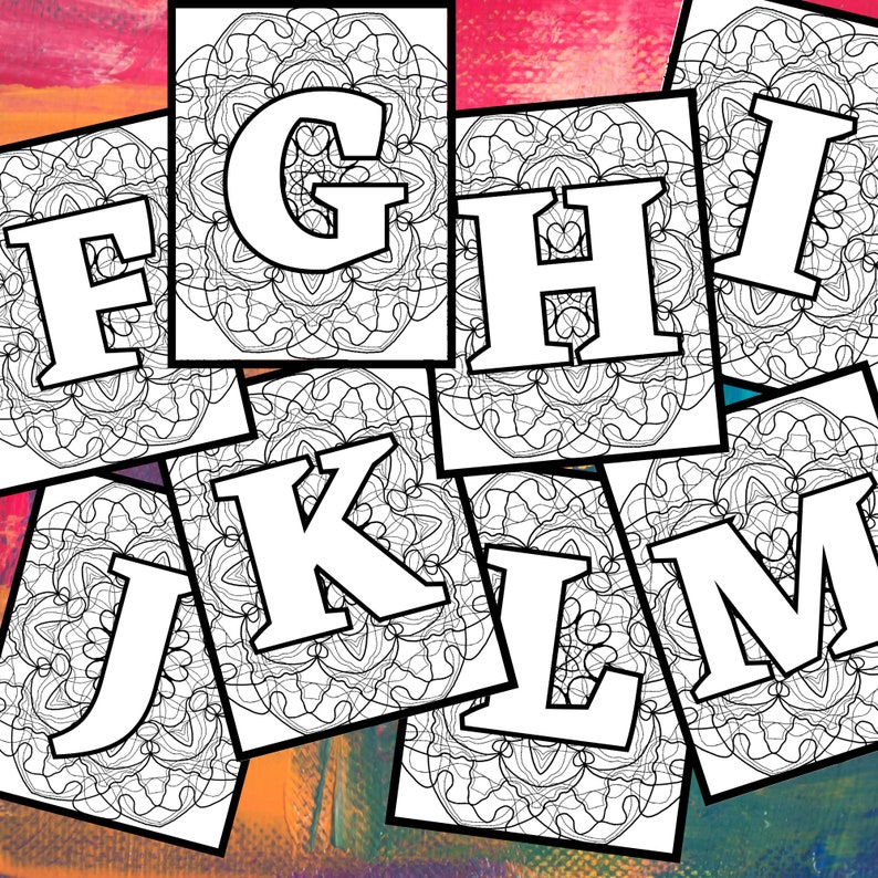 Alphabet Mandala Coloring Pages A-Z and Symbols, Instant Download Pdf ...