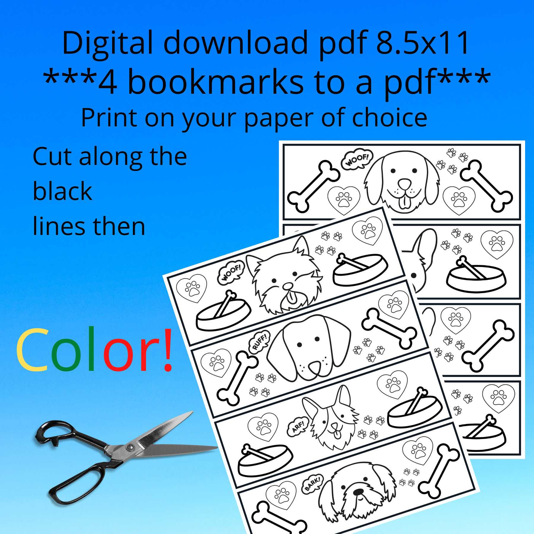 8 Printable Coloring Bookmarks With Dogs Puppies,i Love Dogs,school ...
