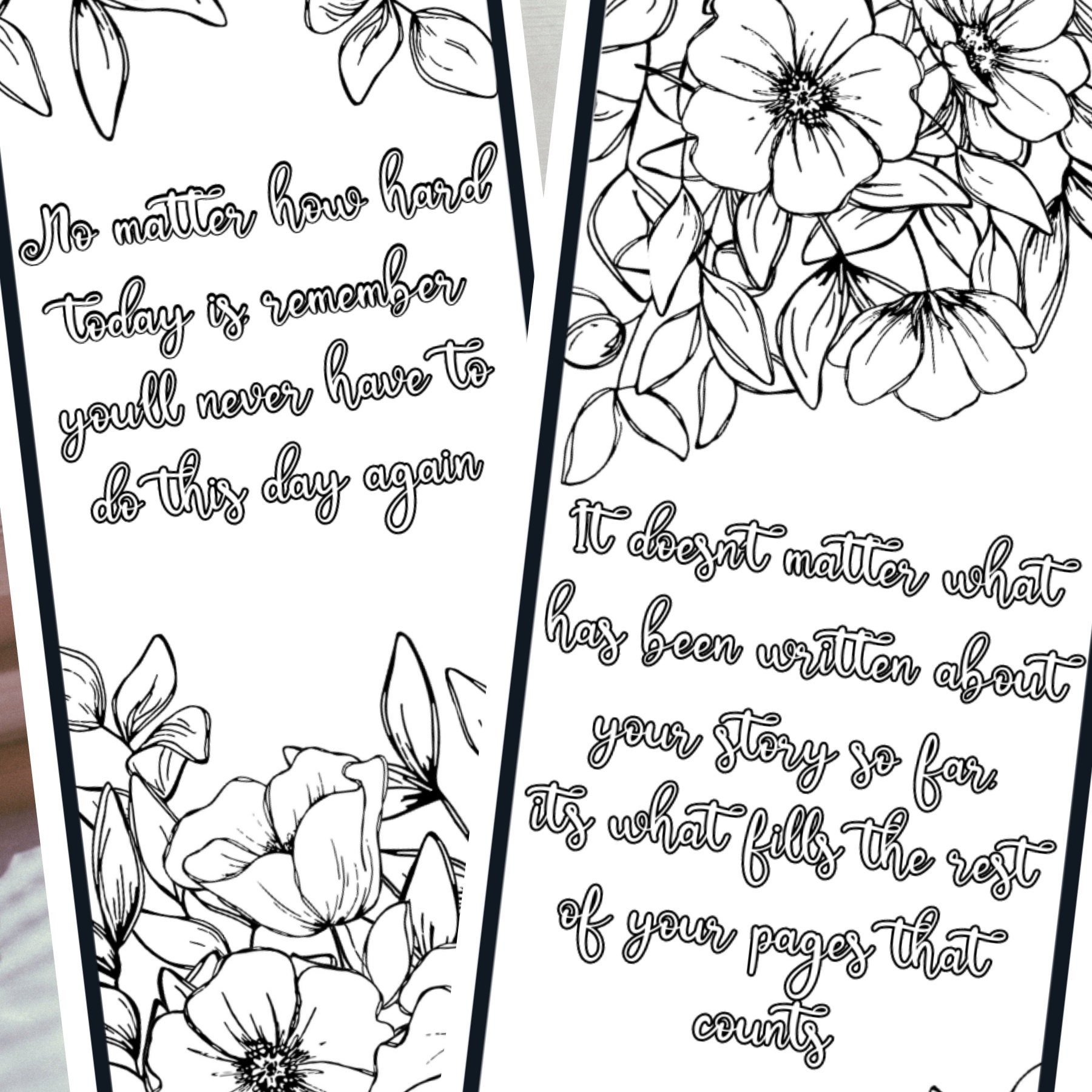 4 Printable Coloring Bookmarks With Inspirational Quotes With Flowers ...