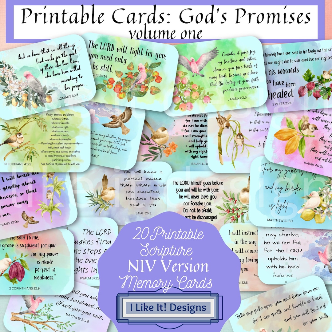 20 Printable Scripture Cards: Vol 1 God's Promises Niv,scripture Memory ...