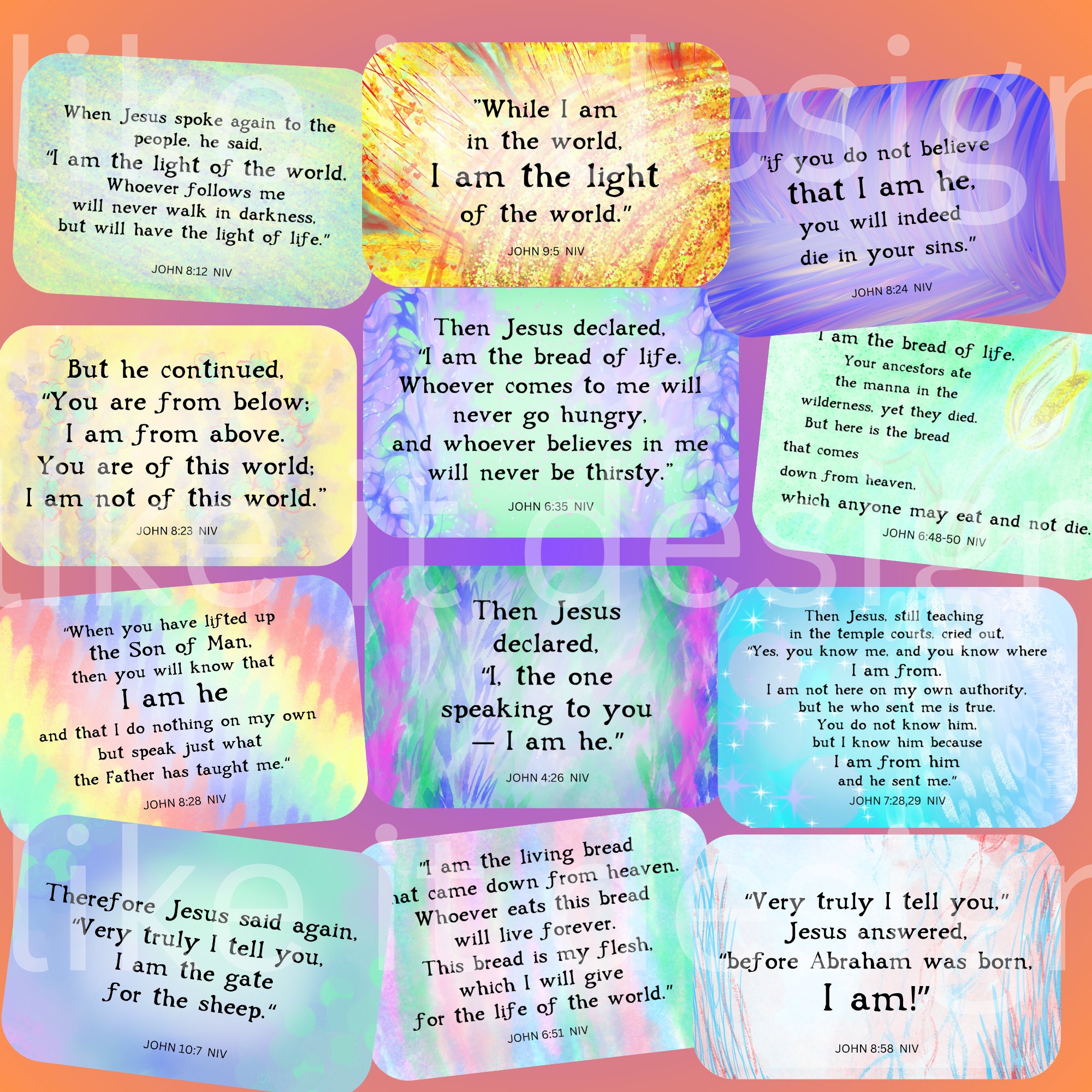 24 Printable Scripture Cards I AM Statements by Jesus Niv,scripture ...