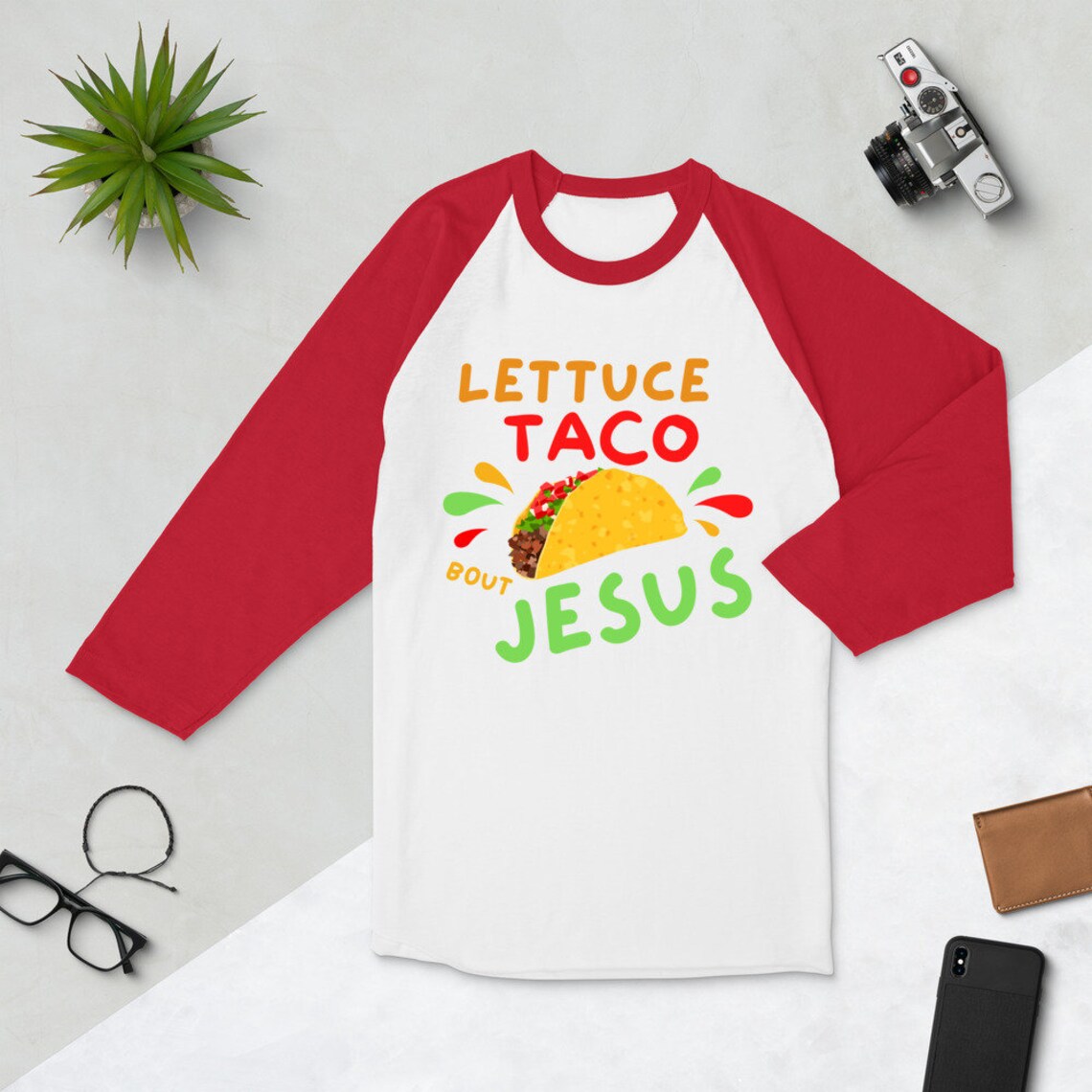 Lettuce Taco Bout Jesus 3/4 Sleeve Raglan Shirt Funny Jesus - Etsy UK