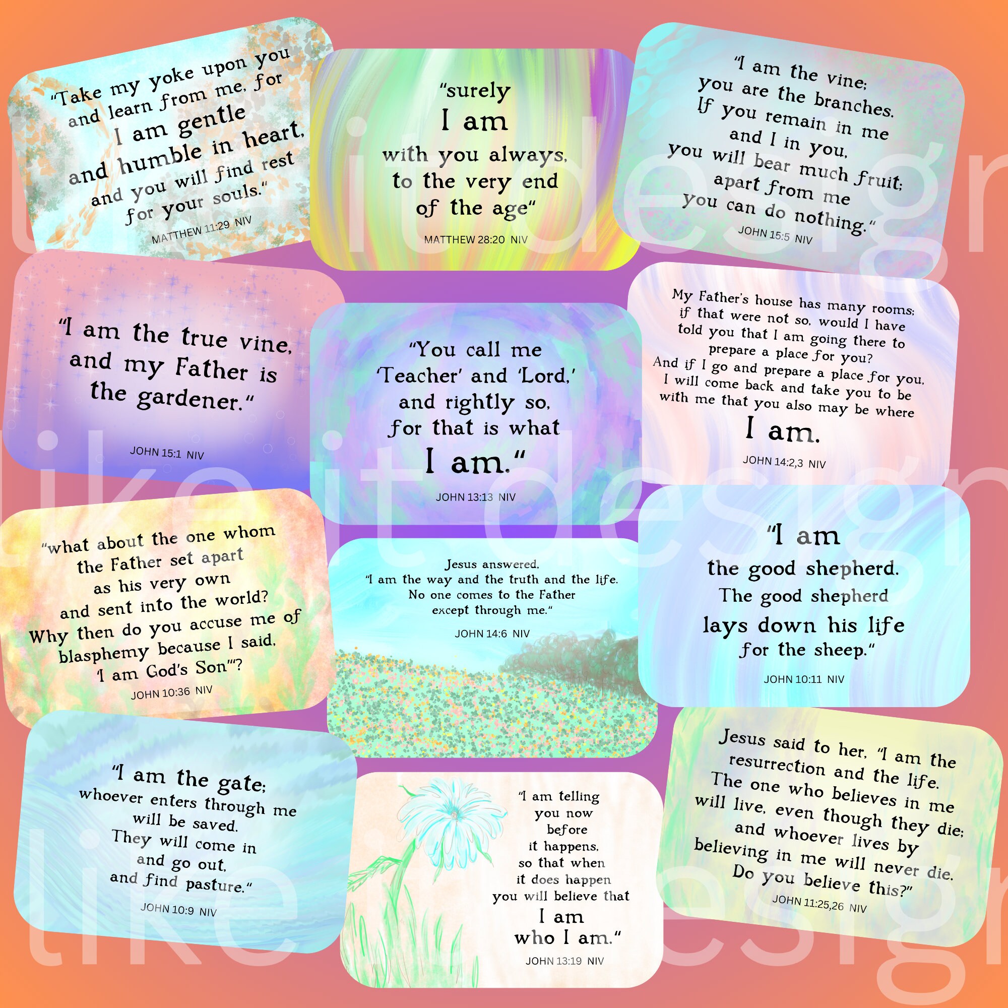 24 Printable Scripture Cards I AM Statements by Jesus Niv,scripture ...
