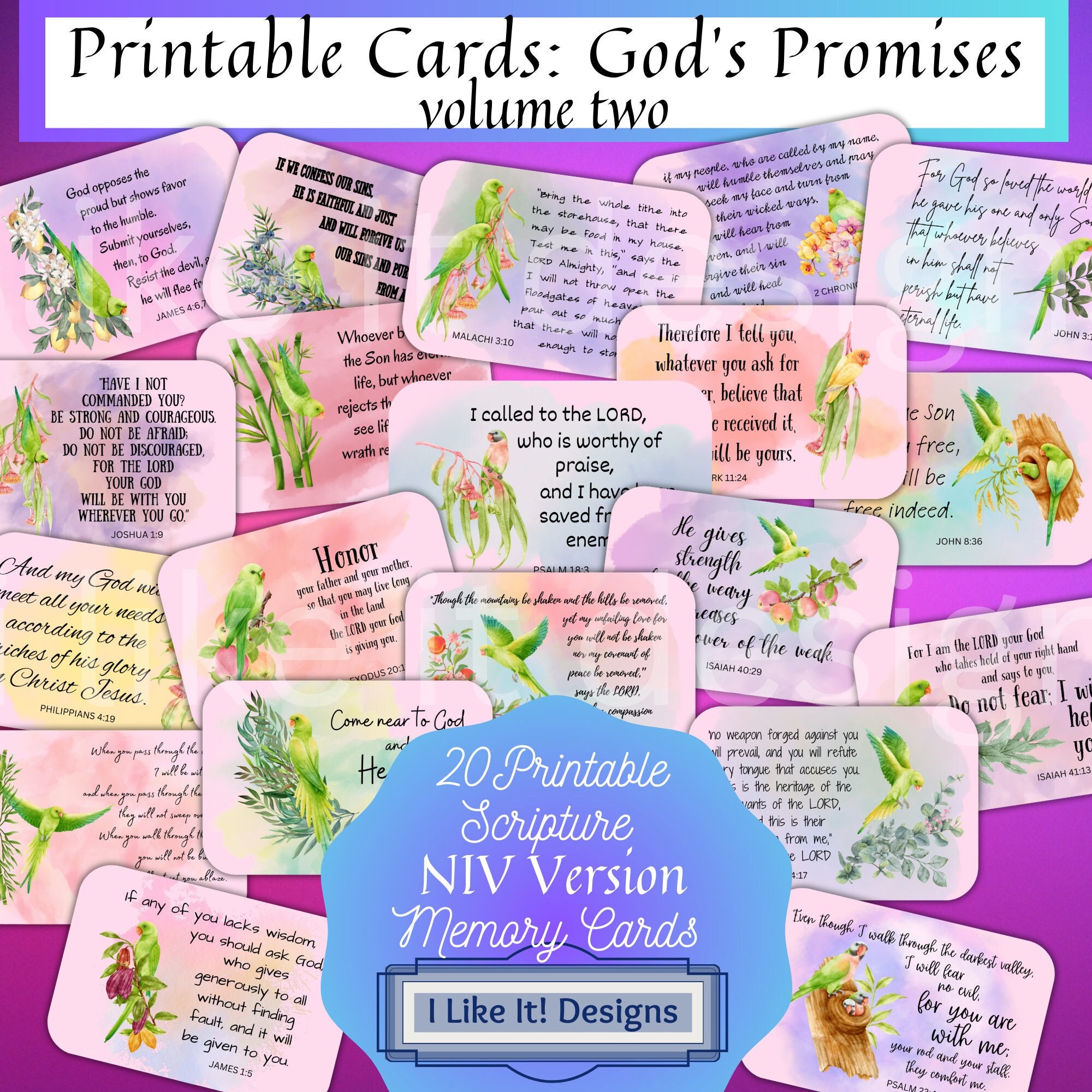20 Printable Scripture Cards: Vol 2 God's Promises Niv,scripture Memory ...