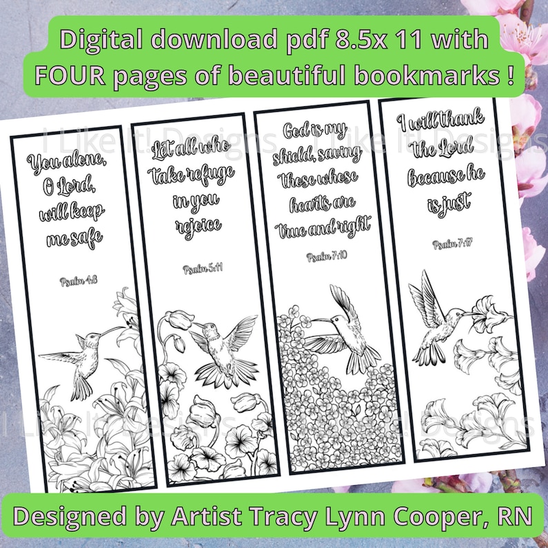16 Printable Coloring Bookmarks With Birds & Branches,bible Scripture ...