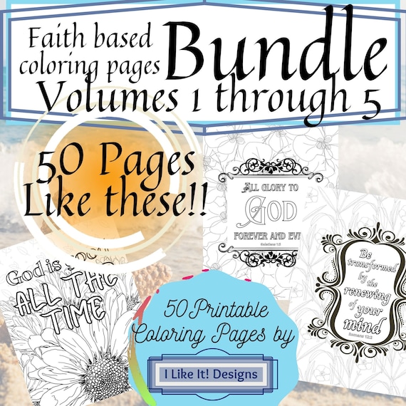 50 Printable Faith Based Coloring Pages Bundle Vol 1 Thru 5 - Etsy