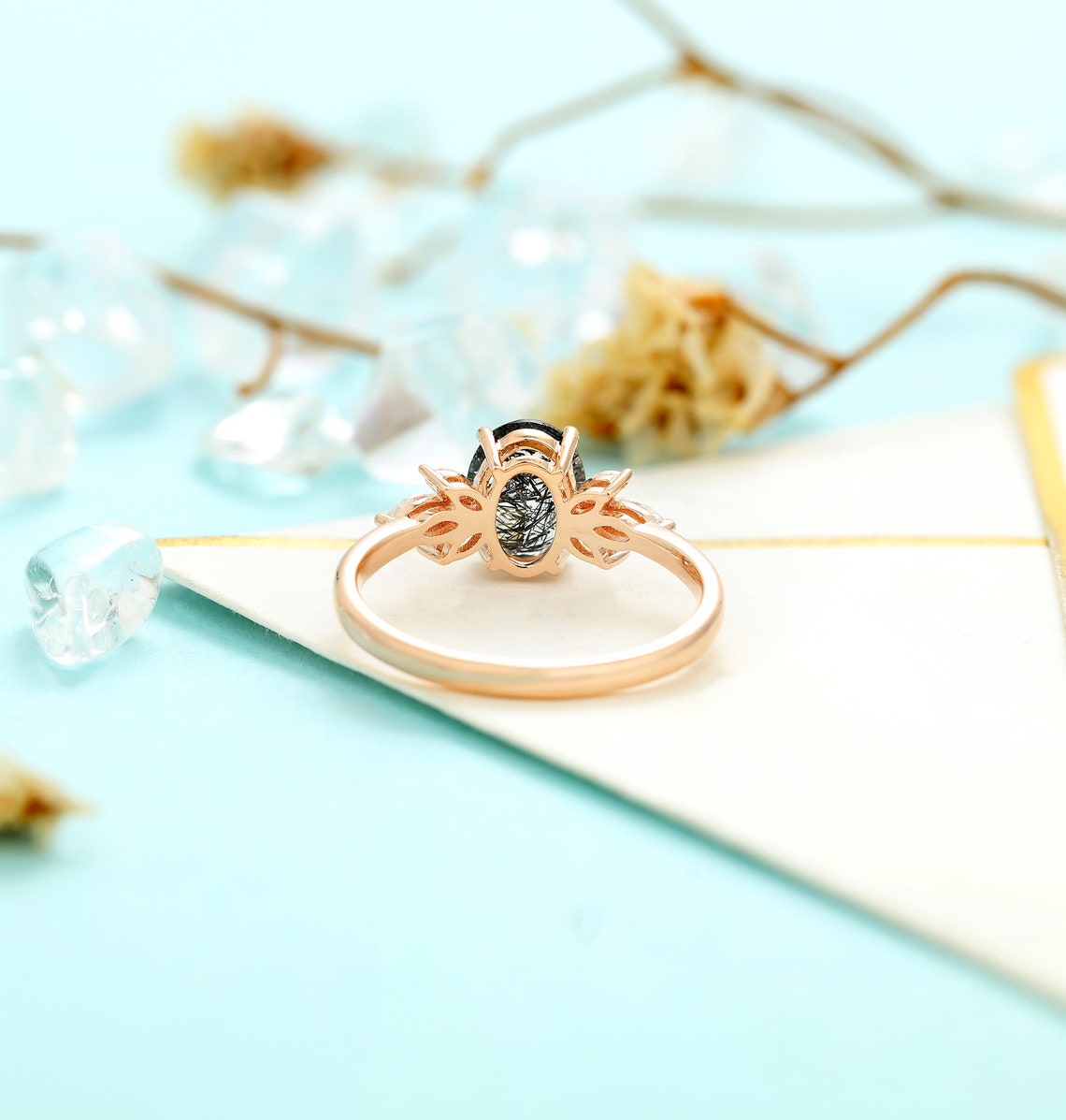 Oval Cut Black Rutilated Quartz Engagement Ring Rose Gold - Etsy