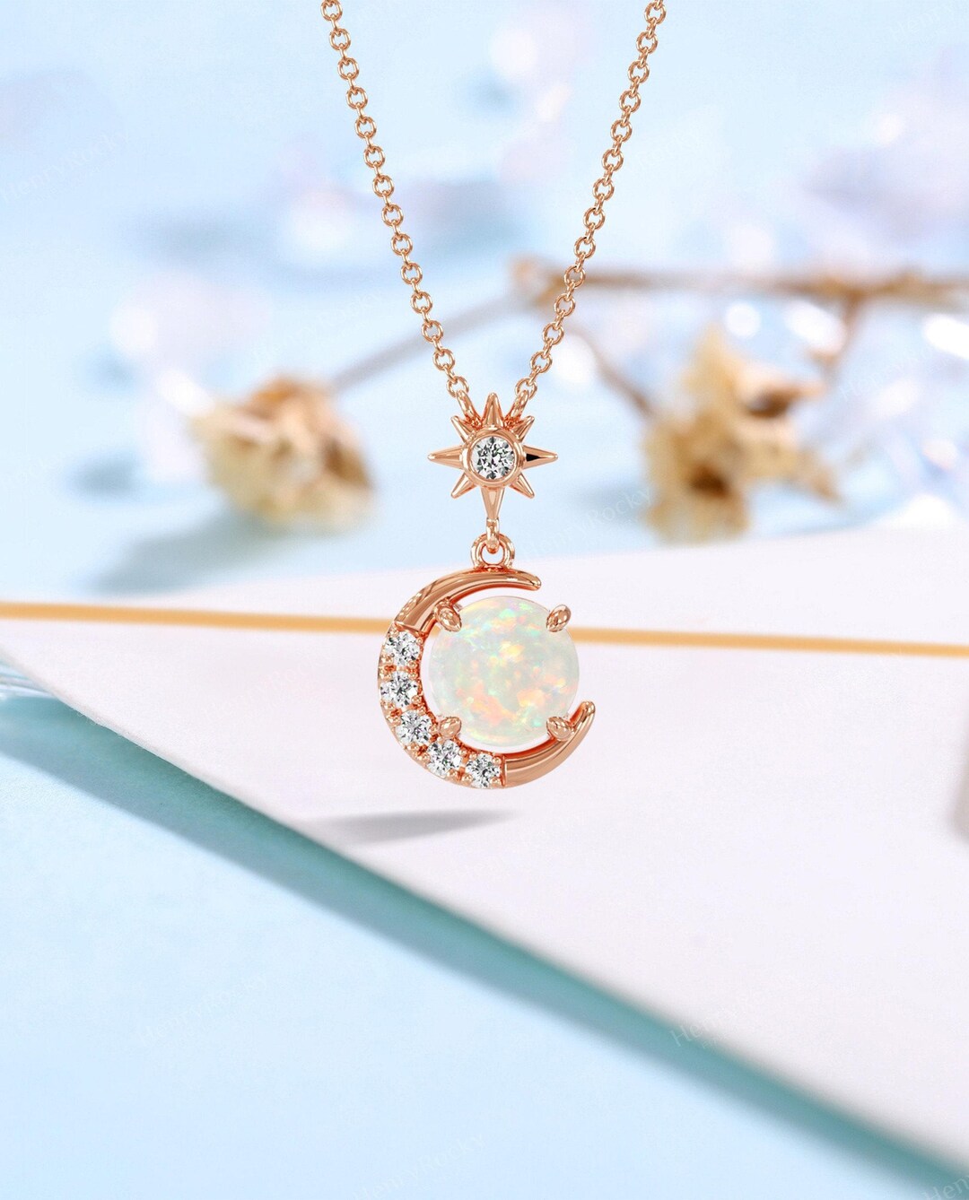 Celestial Moon Necklace - 14K Gold Pendant Necklace Women • Birthstone ...