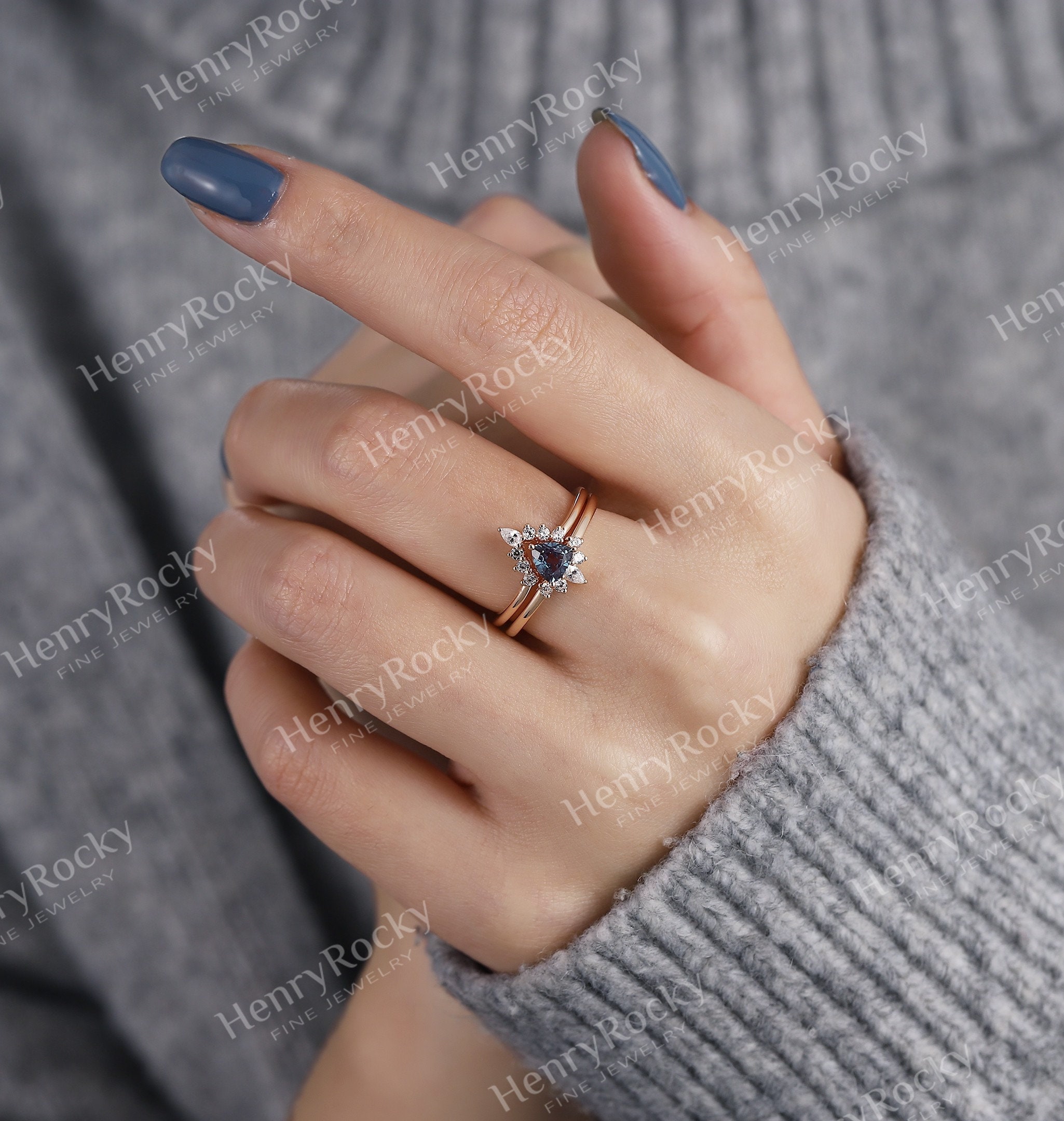 Vintage Alexandrite Engagement Ring Set Triangle Cut - Etsy