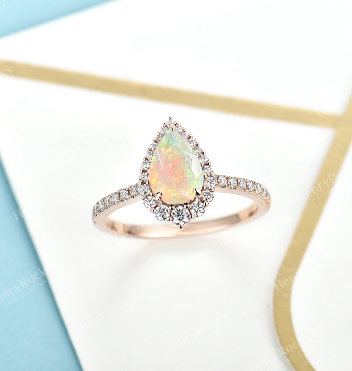 Faceted Opal Engagement Ring Rose Gold Ring Antique Pear - Etsy