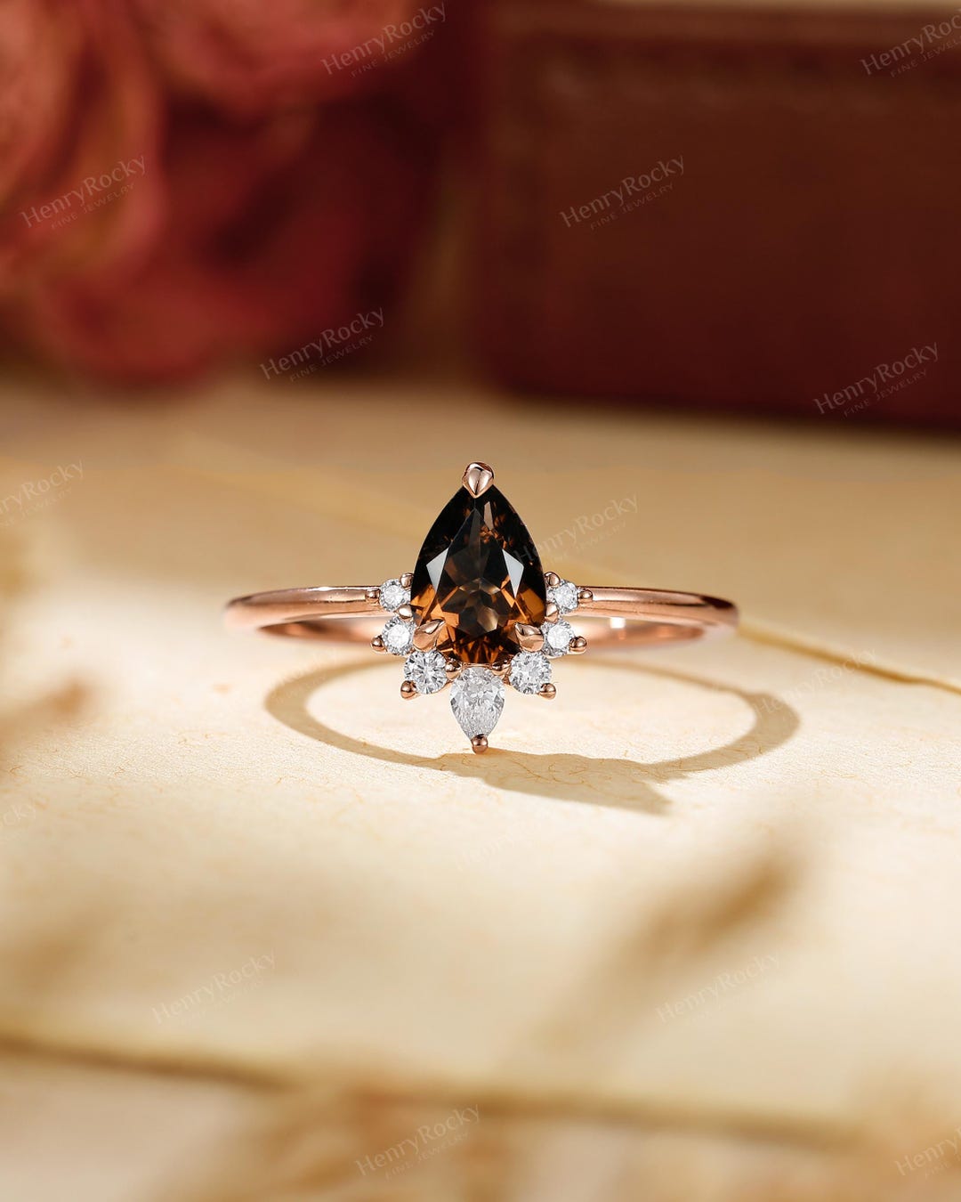 Smoky Quartz Engagement Ring - Rose Gold Ring, Art Deco Diamond Ring by ...