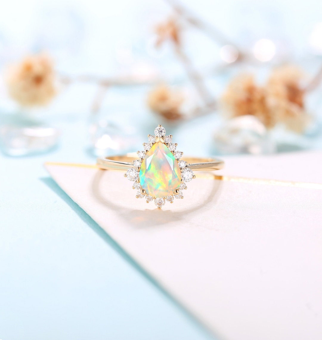 Vintage Faceted Opal Engagement Ring Pear Cut Ringt Yellow - Etsy