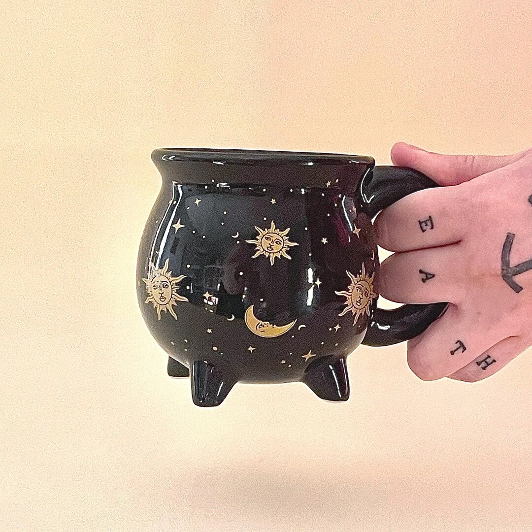 Moon and Sun Ceramic Cauldron Mug Witchy Handmade Aesthetic Celestial ...