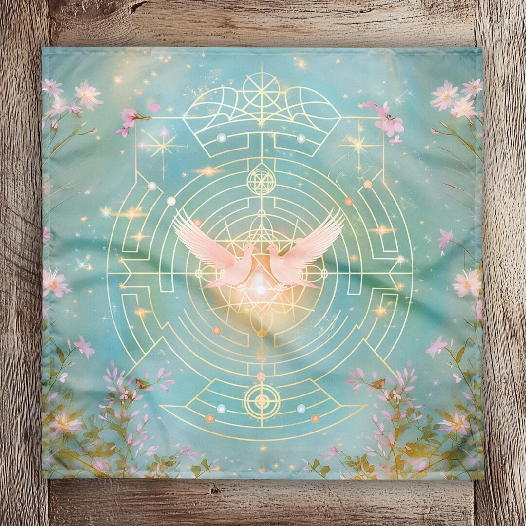 The Lovers Oracle Altar Cloth: Blue Labyrinth - Ritual Decor, Mystical ...