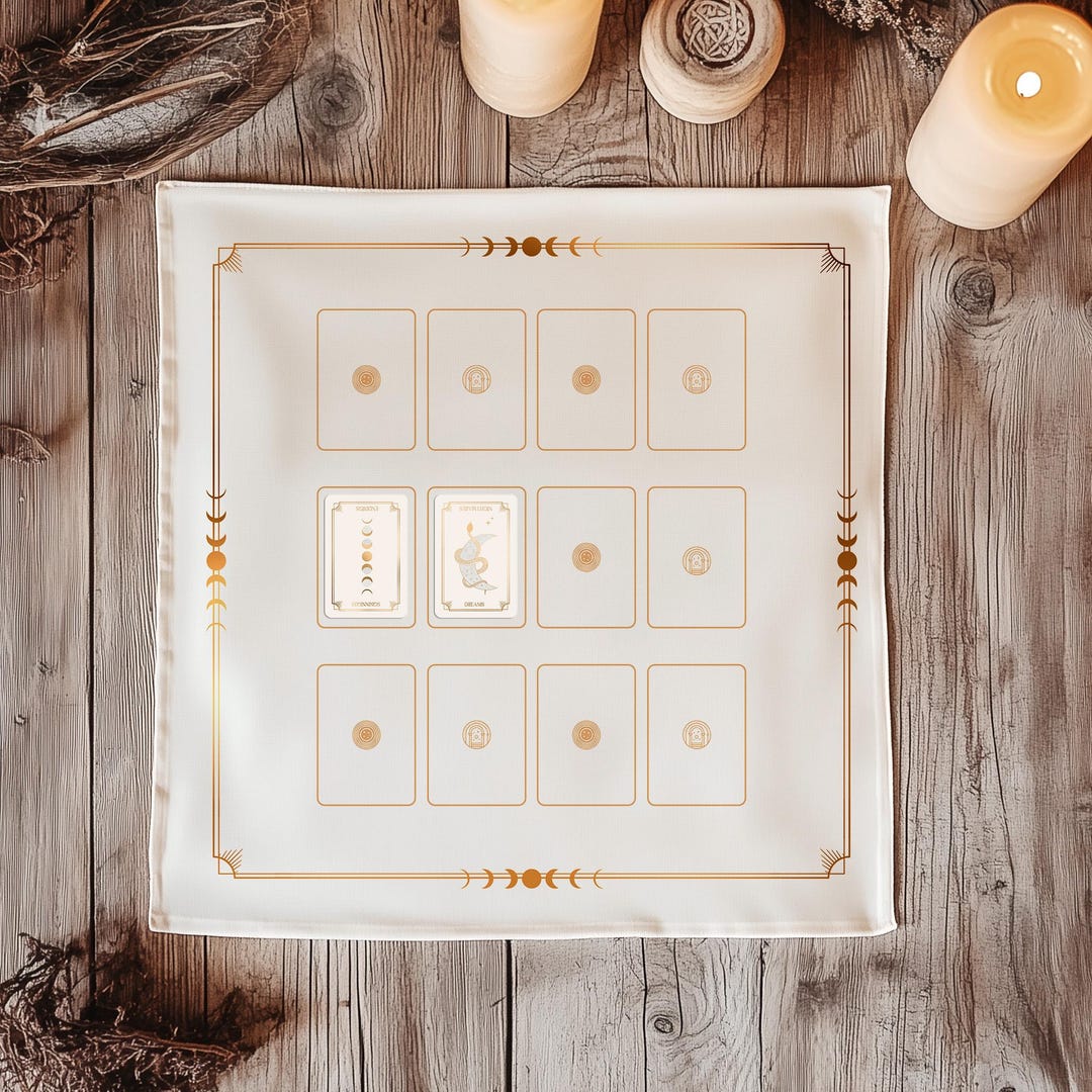 Ascension Tarot Altar Cloth | Tarot Spread in Cream and Gold Ritual ...