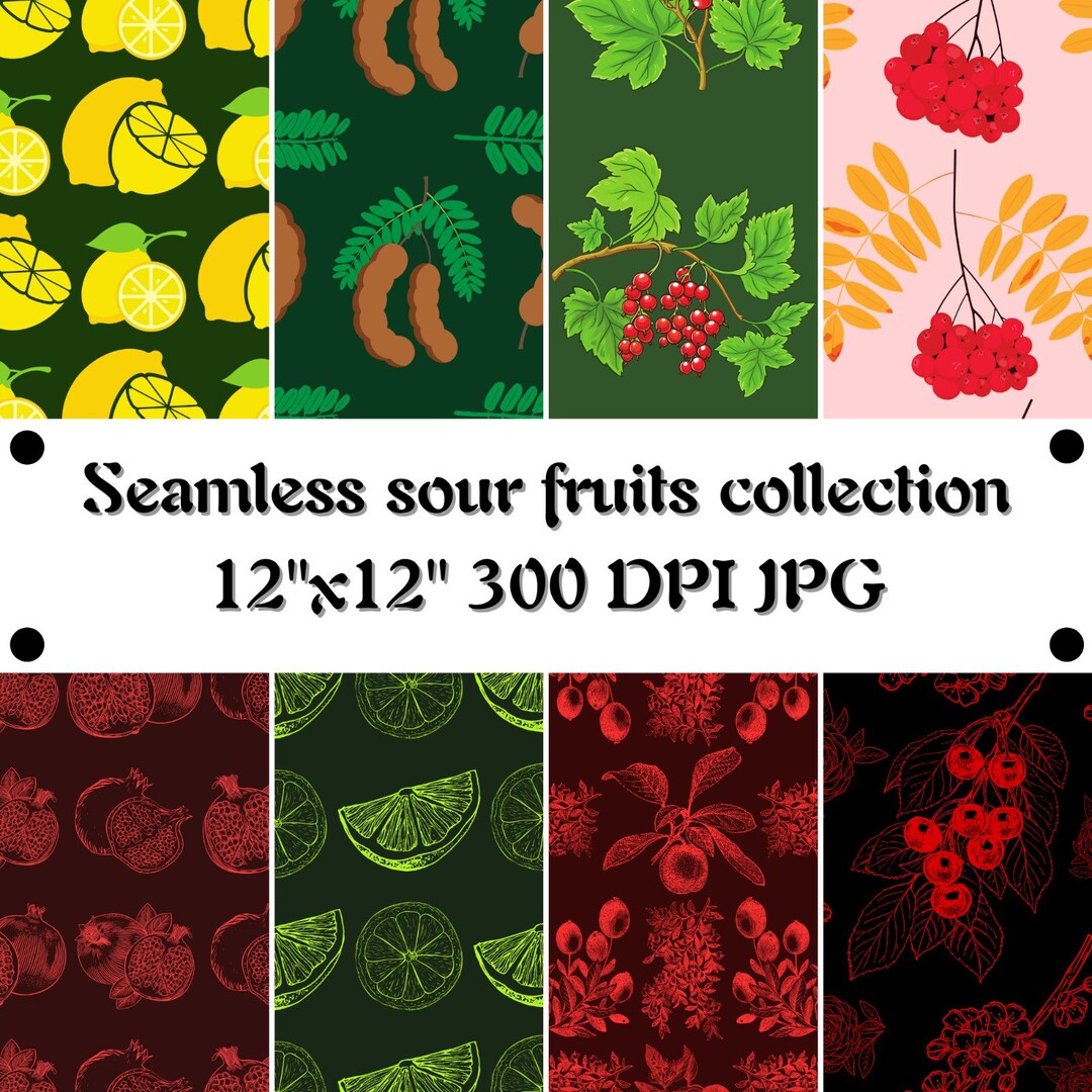8 Unique Seamless Sour Fruits Collection, Lemon, Lime, Montmorency ...