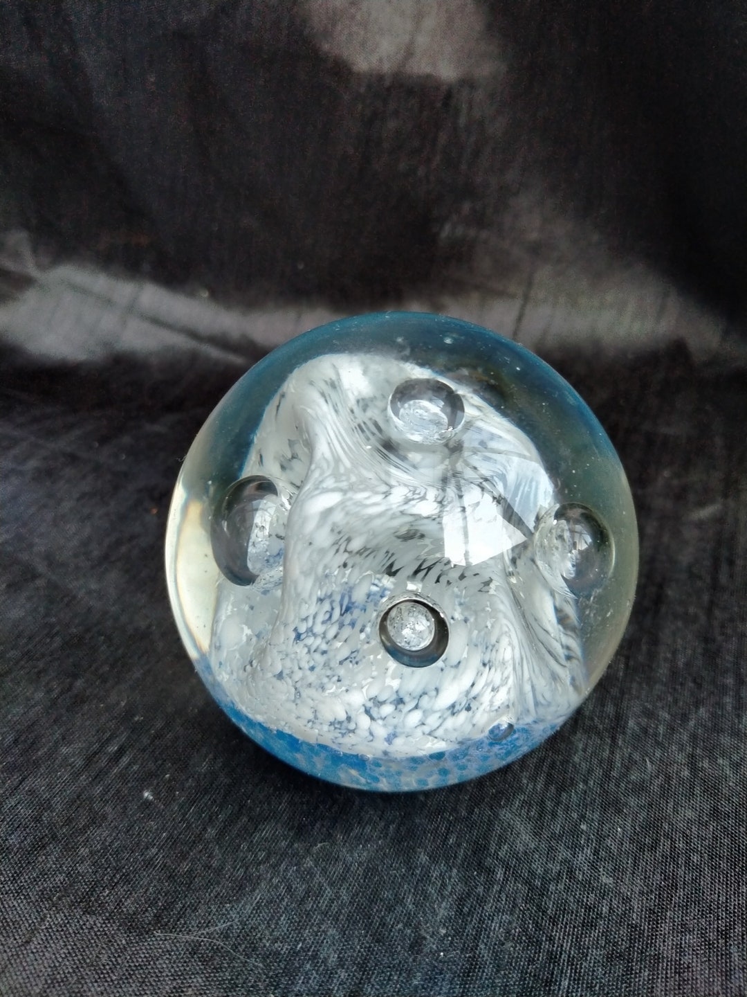 Vintage Glass Paperweight Round Suspended Bubbles Blue-white - Etsy UK