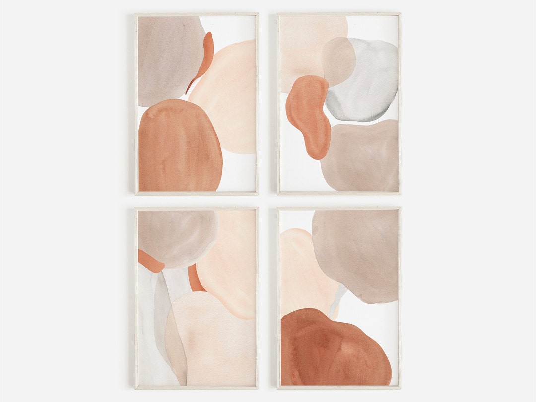 Gallery Wall Art Set of 4 Terracotta Prints, Boho Art Set, Terracotta ...